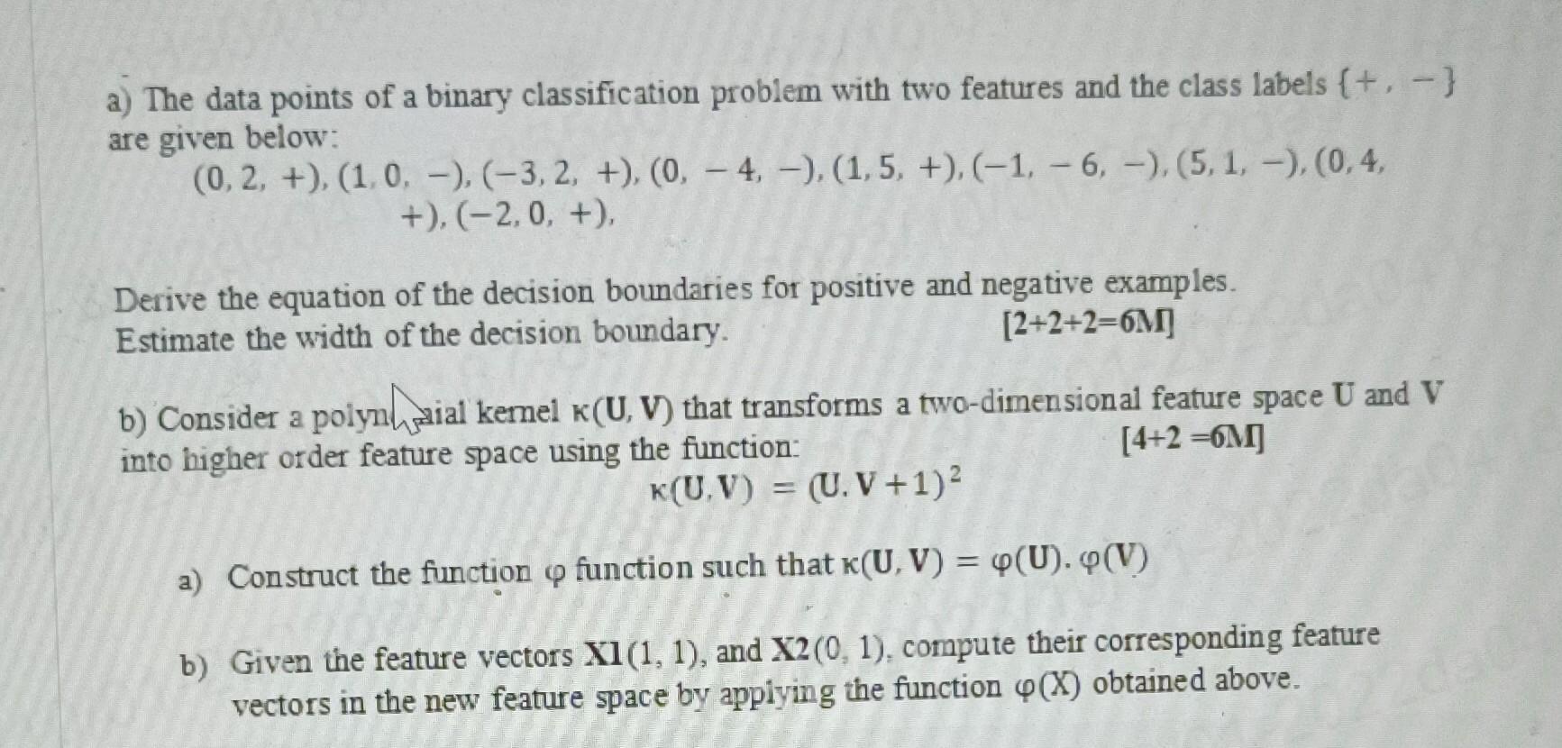 Solved a) The data points of a binary classification problem | Chegg.com