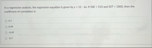 Solved In a regression analysis, the regression equation is | Chegg.com