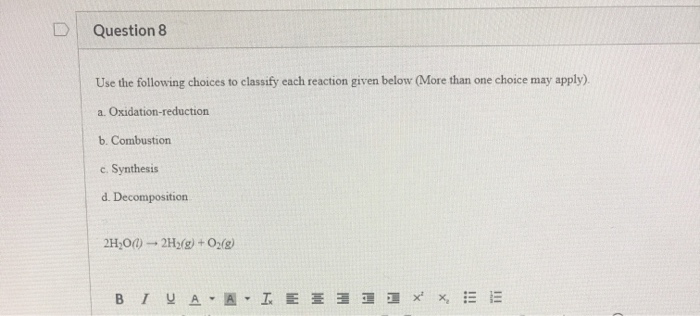 Solved Question 8 Use the following choices to classify each | Chegg.com