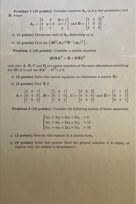 Solved Problem 1 ( 10 points): Consider matrices Ap ( p is a | Chegg.com