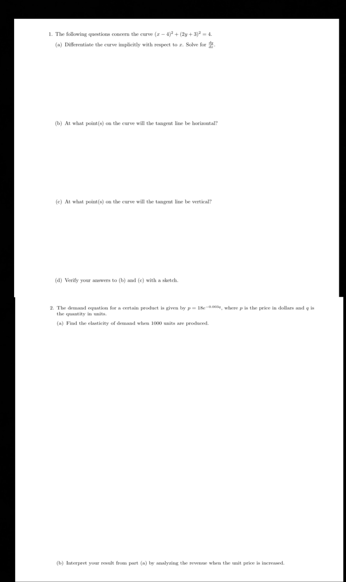 Solved The following questions concern the curve | Chegg.com