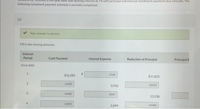 Solved following instalment payment schedule is partially | Chegg.com