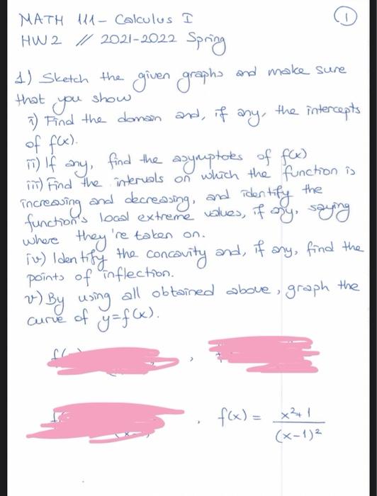 Solved MATH 111- Calculus I HW 2 /// 2021-2022 Spring 1) | Chegg.com
