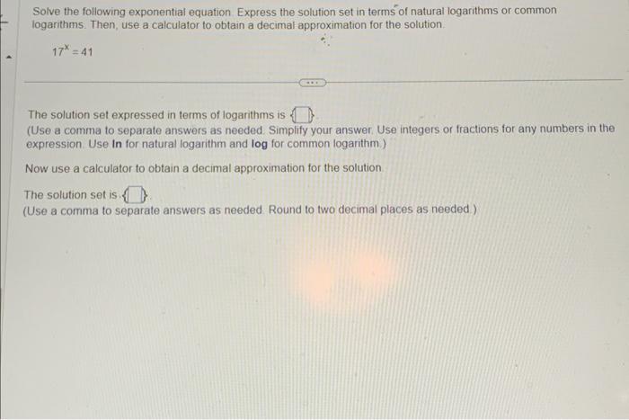 Solved Solve the following exponential equation. Express the | Chegg.com