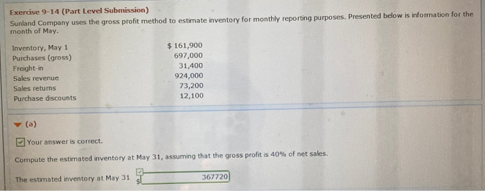 Solved Exercise 9-14 (Part Level Submission) Sunland Company | Chegg.com