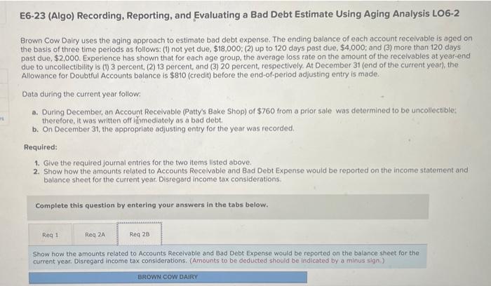 Solved E6-23 (Algo) Recording, Reporting, and Evaluating a | Chegg.com