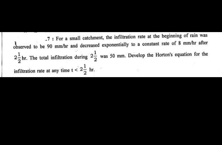 Solved - : For a small catchment, the infiltration rate at | Chegg.com