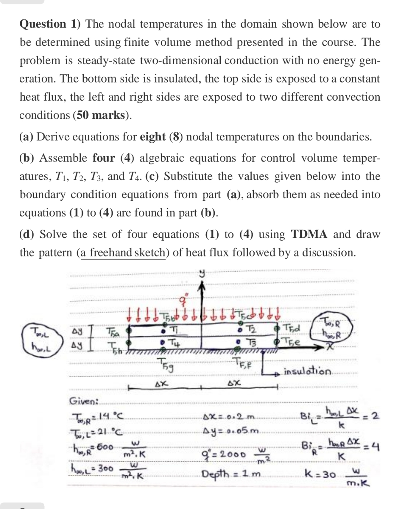 The nodal temperatures in the domain shown below are | Chegg.com