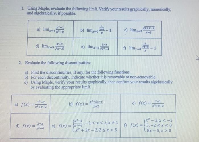 Solved 1. Using Maple, evaluate the following limit. Verify | Chegg.com