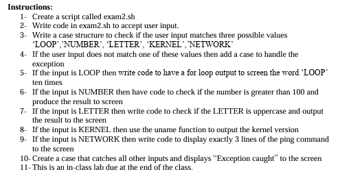 Solved Instructions: 1- ﻿Create a script called exam2.sh 2- | Chegg.com