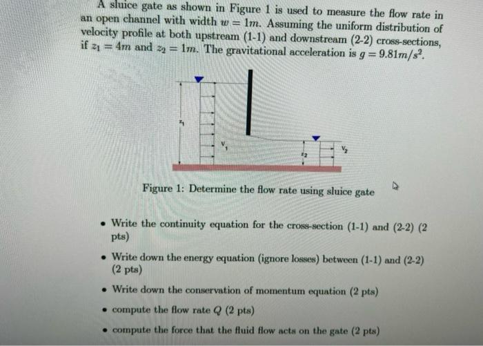 Solved A sluice gate as shown in Figure 1 is used to measure | Chegg.com