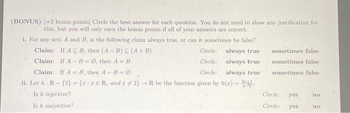 Solved (BONUS) [+2 bonus points] Circle the best answer for | Chegg.com