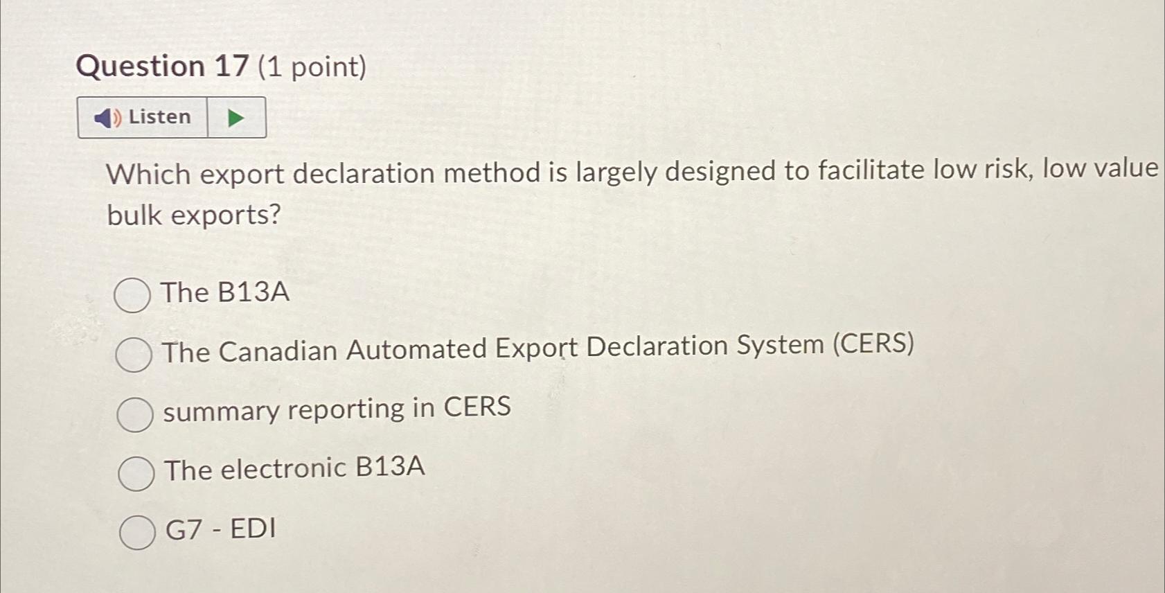 Solved Question 17 (1 ﻿point)ListenWhich export declaration | Chegg.com