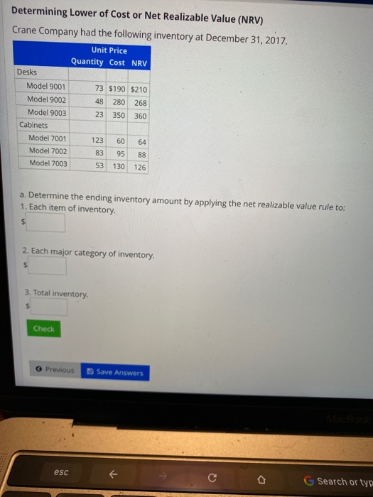 Solved Determining Lower of Cost or Net Realizable Value | Chegg.com