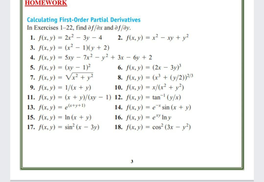 Solved HOMEWORK Calculating First-Order Partial Derivatives | Chegg.com