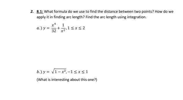 Solved 2. 8.1: What formula do we use to find the distance | Chegg.com