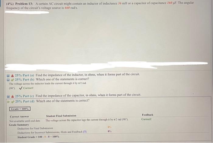 Solved (4\%) Problem 13: A certain AC circuit might contain | Chegg.com