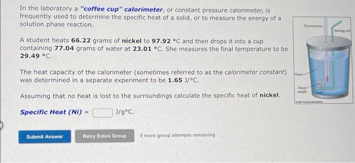 Solved The In the laboratory a "coffee cup" calorimeter, or | Chegg.com