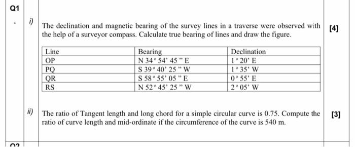 Solved • " D) The declination and magnetic bearing of the | Chegg.com