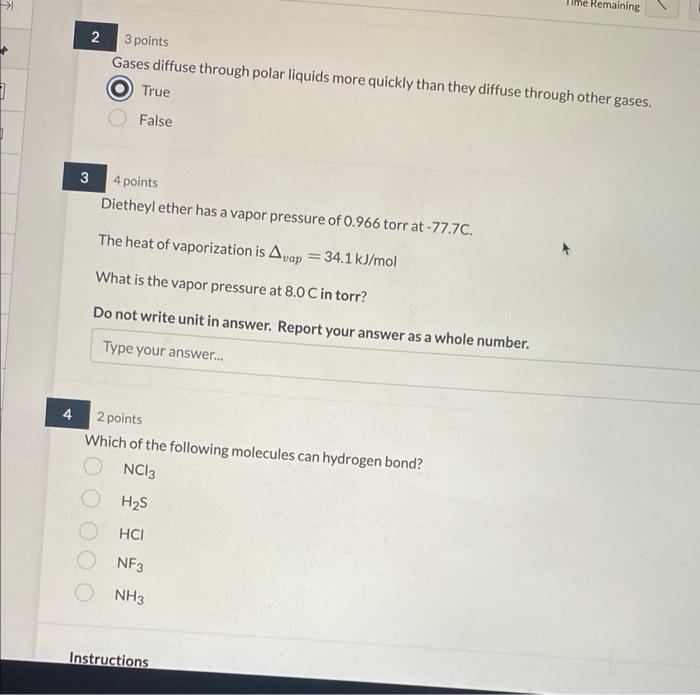 Solved 23 points Gases diffuse through polar liquids more | Chegg.com