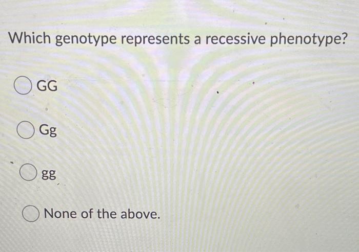 Solved Which genotype represents a recessive phenotype? GG | Chegg.com