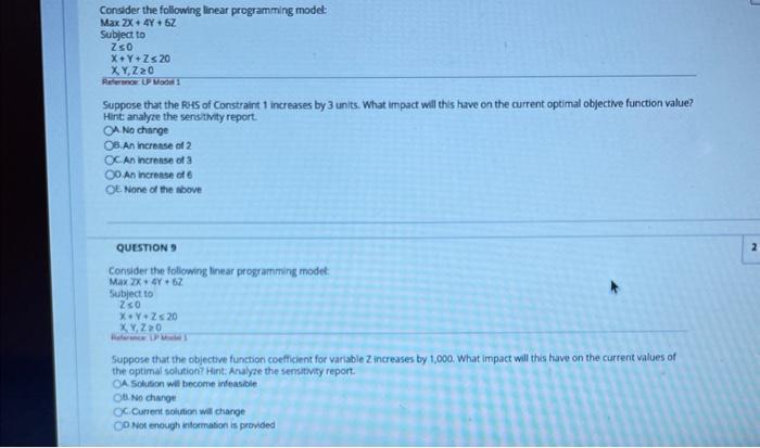 Corader the followng linear programming model | Chegg.com