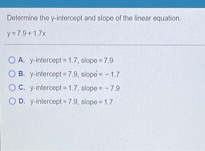 Solved Determine the y-intercept and slope of the linear | Chegg.com