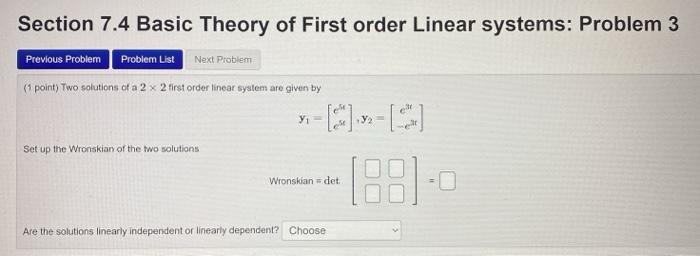 Solved Section 7.4 Basic Theory of First order Linear | Chegg.com