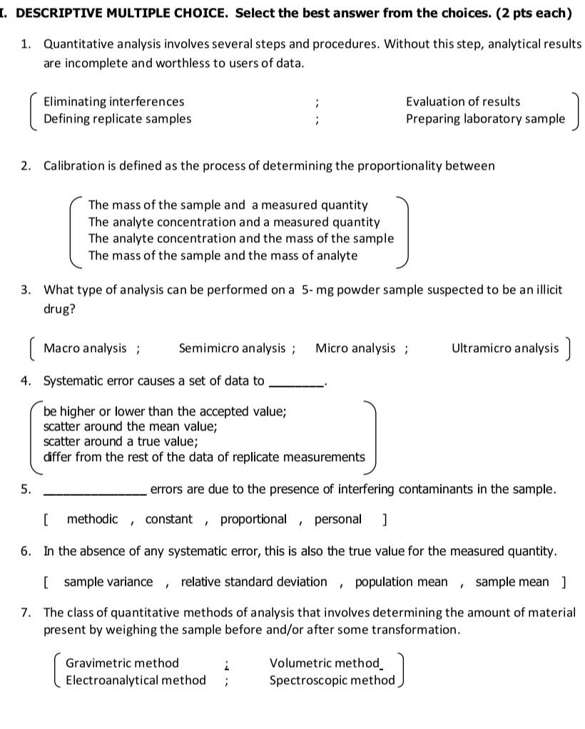 Solved 1. DESCRIPTIVE MULTIPLE CHOICE. Select the best | Chegg.com