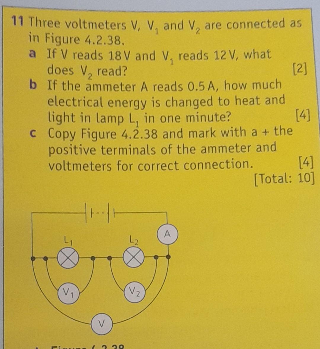 Solved 11 Three voltmeters V,V1 and V2 are connected as in | Chegg.com