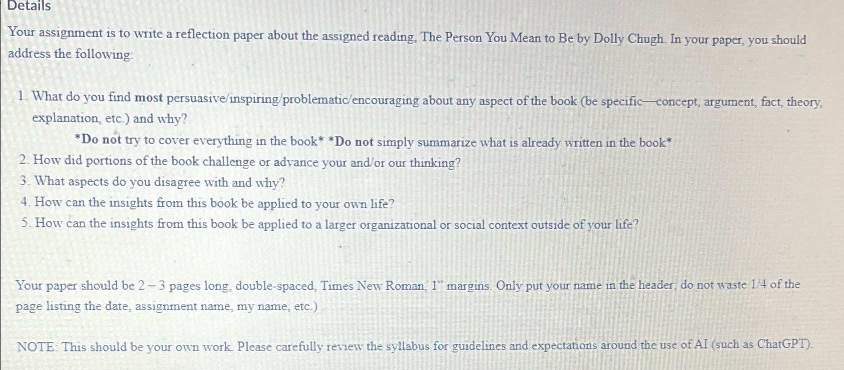 Solved DetailsYour assignment is to write a reflection paper | Chegg.com