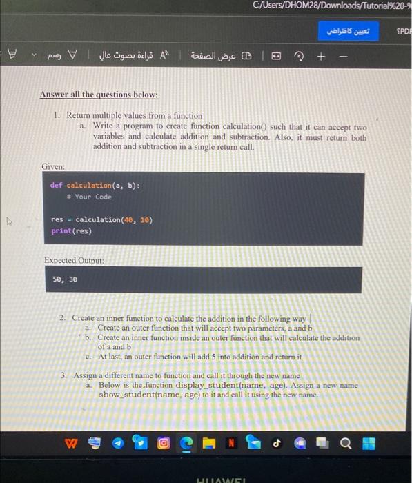 Solved 1. Return multiple values from a function a. Write a | Chegg.com