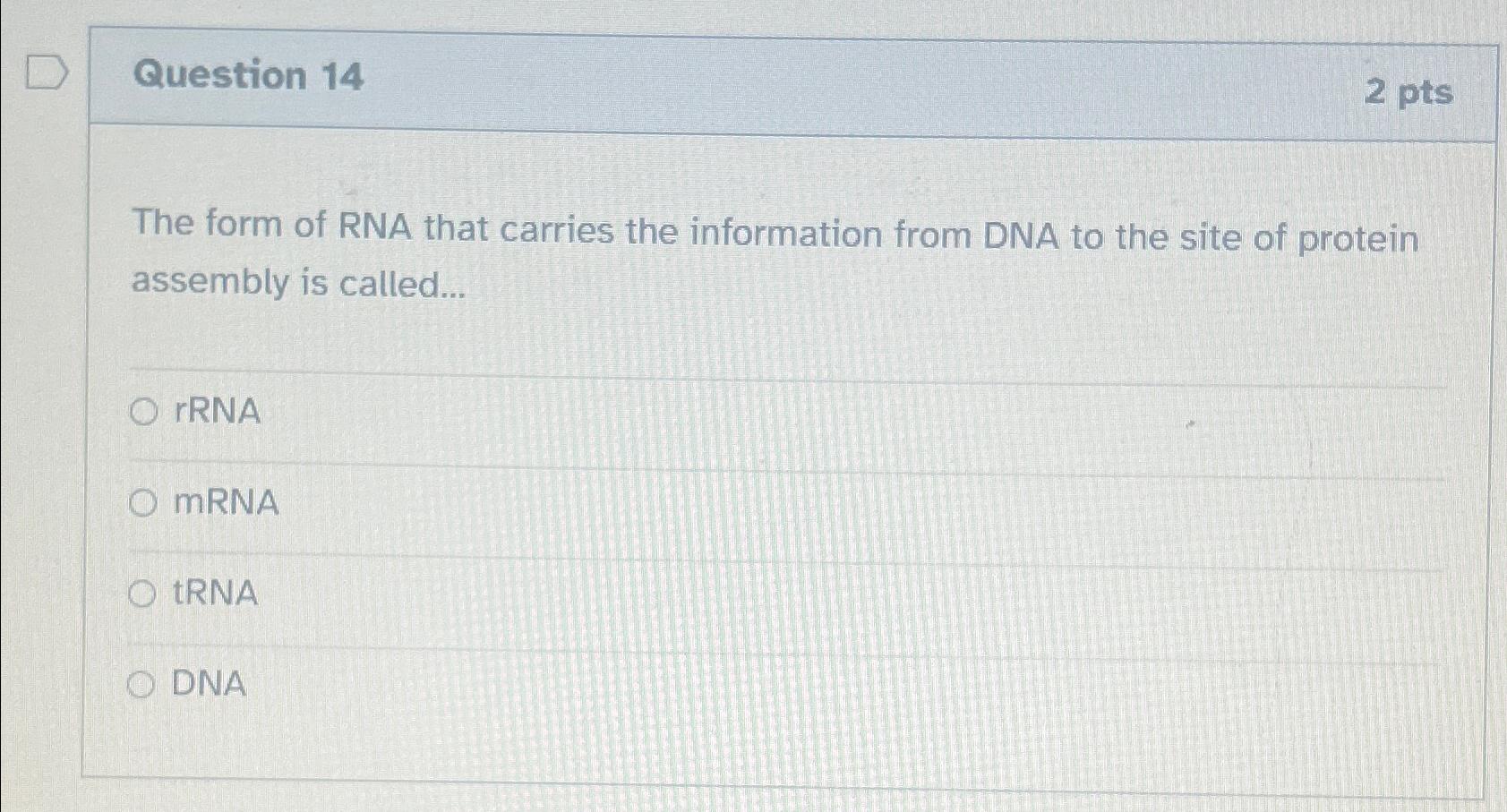 Solved Question 142 ﻿ptsThe form of RNA that carries the | Chegg.com