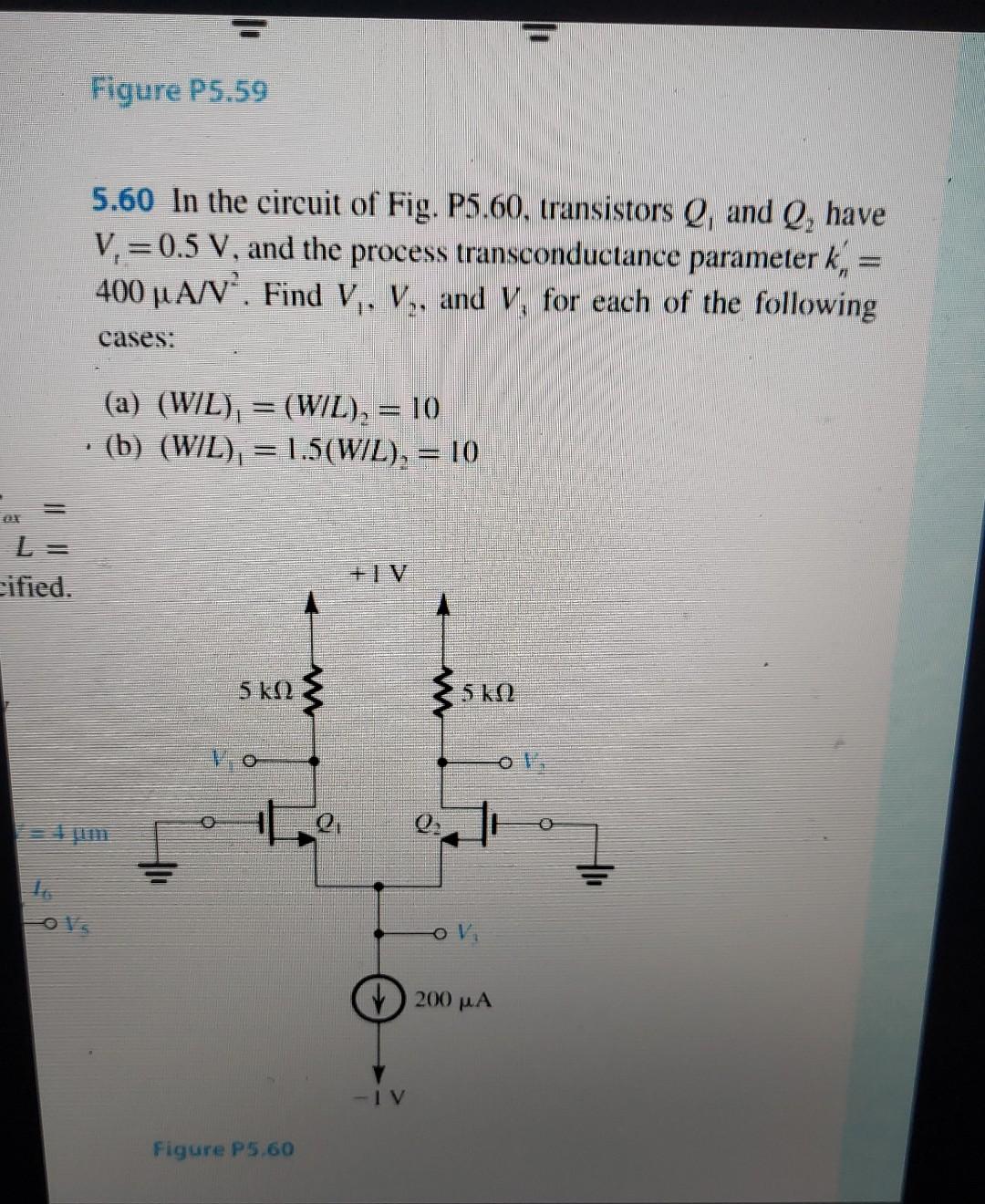 Solved 5.60 In the circuit of Fig. P5.60, transistors Q1 and | Chegg.com