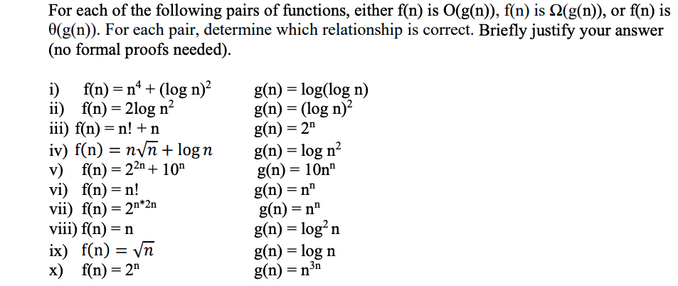 Solved For each of the following pairs of functions, either | Chegg.com