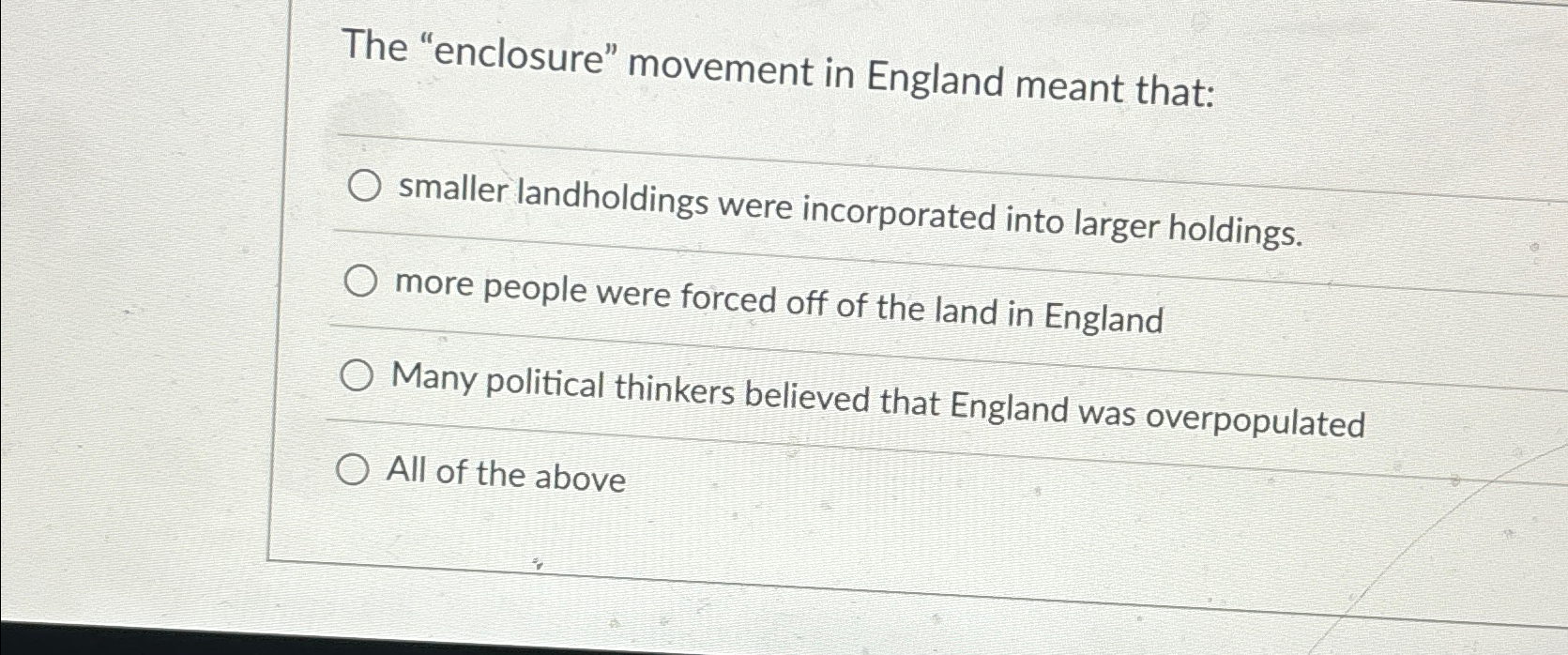 Solved The "enclosure" movement in England meant | Chegg.com
