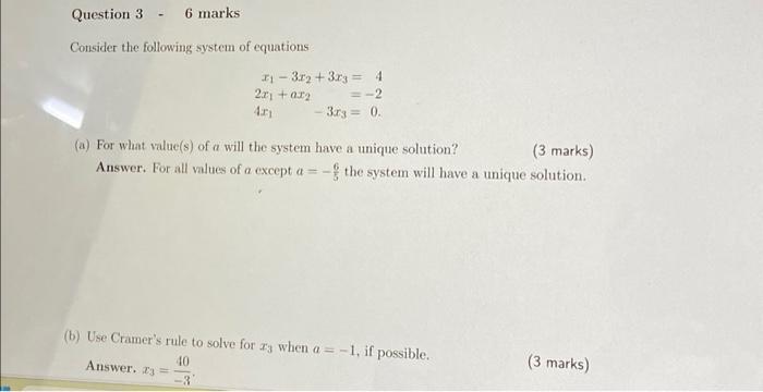 Solved Question 3 Consider the following system of equations | Chegg.com