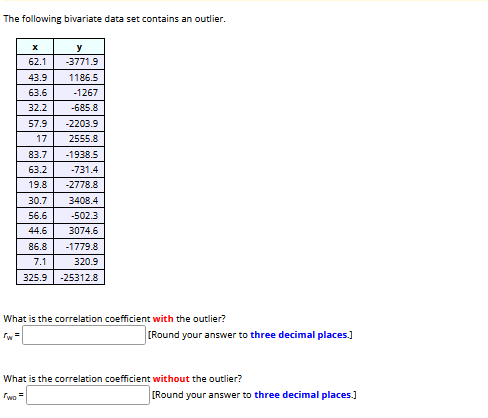 Solved The following bivariate data set contains an | Chegg.com