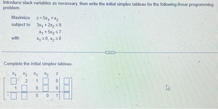 Solved Introduce slack variables as necessary, then write | Chegg.com