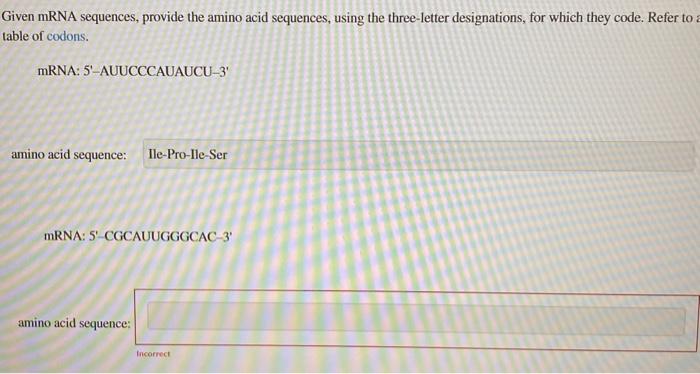 Given mRNA sequences, provide the amino acid | Chegg.com