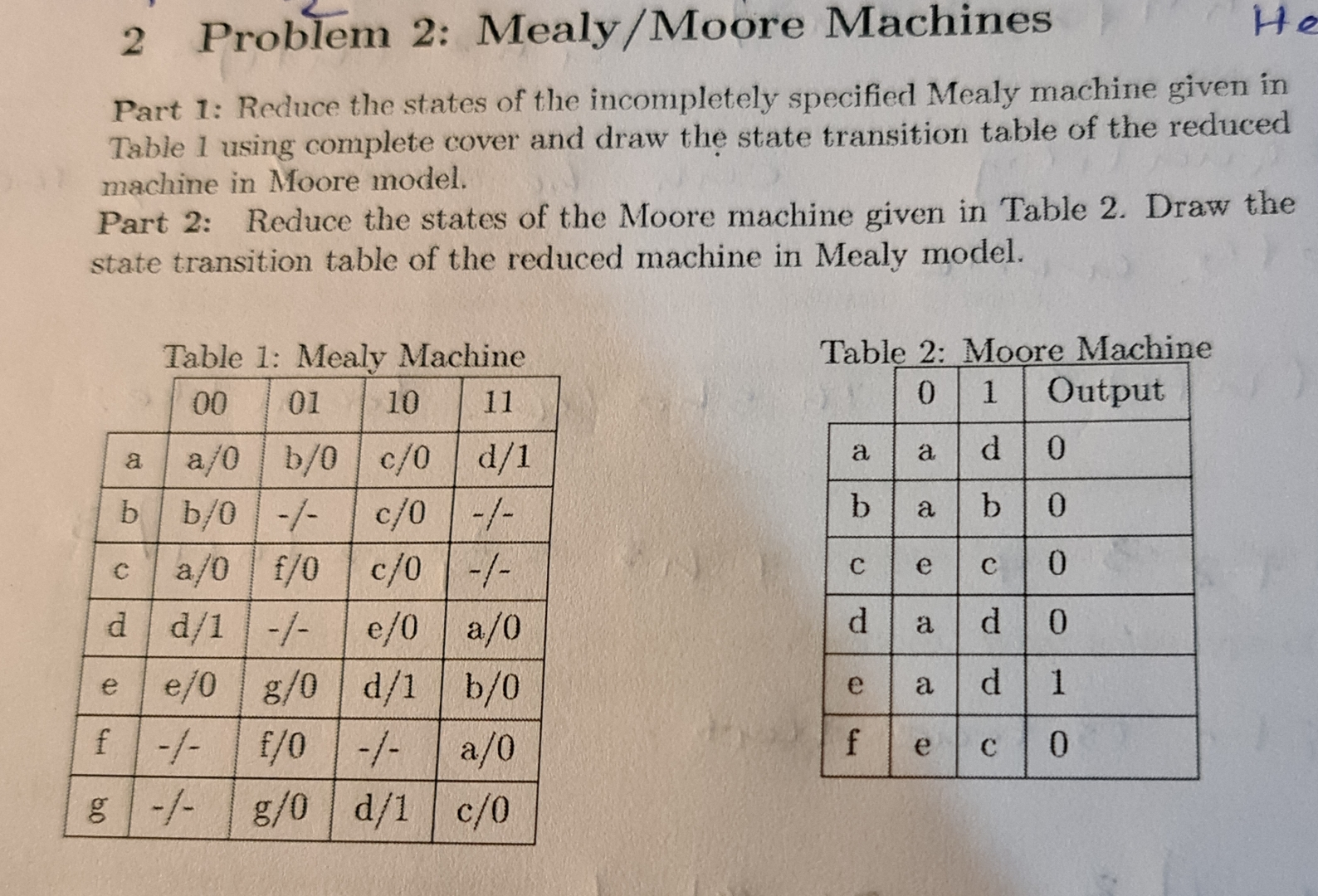 Solved 2 ﻿Problem 2: Mealy/Moore MachinesPart 1: Reduce the | Chegg.com