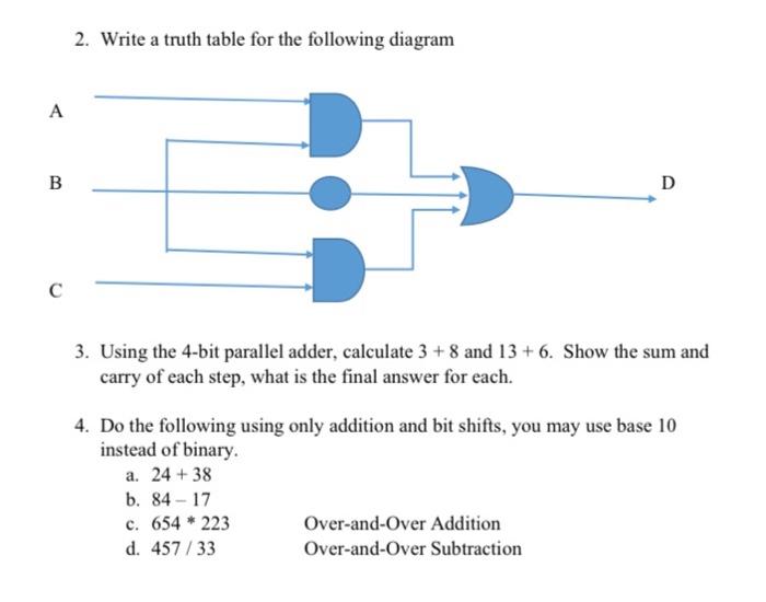 Solved 2. Write a truth table for the following diagram A A | Chegg.com