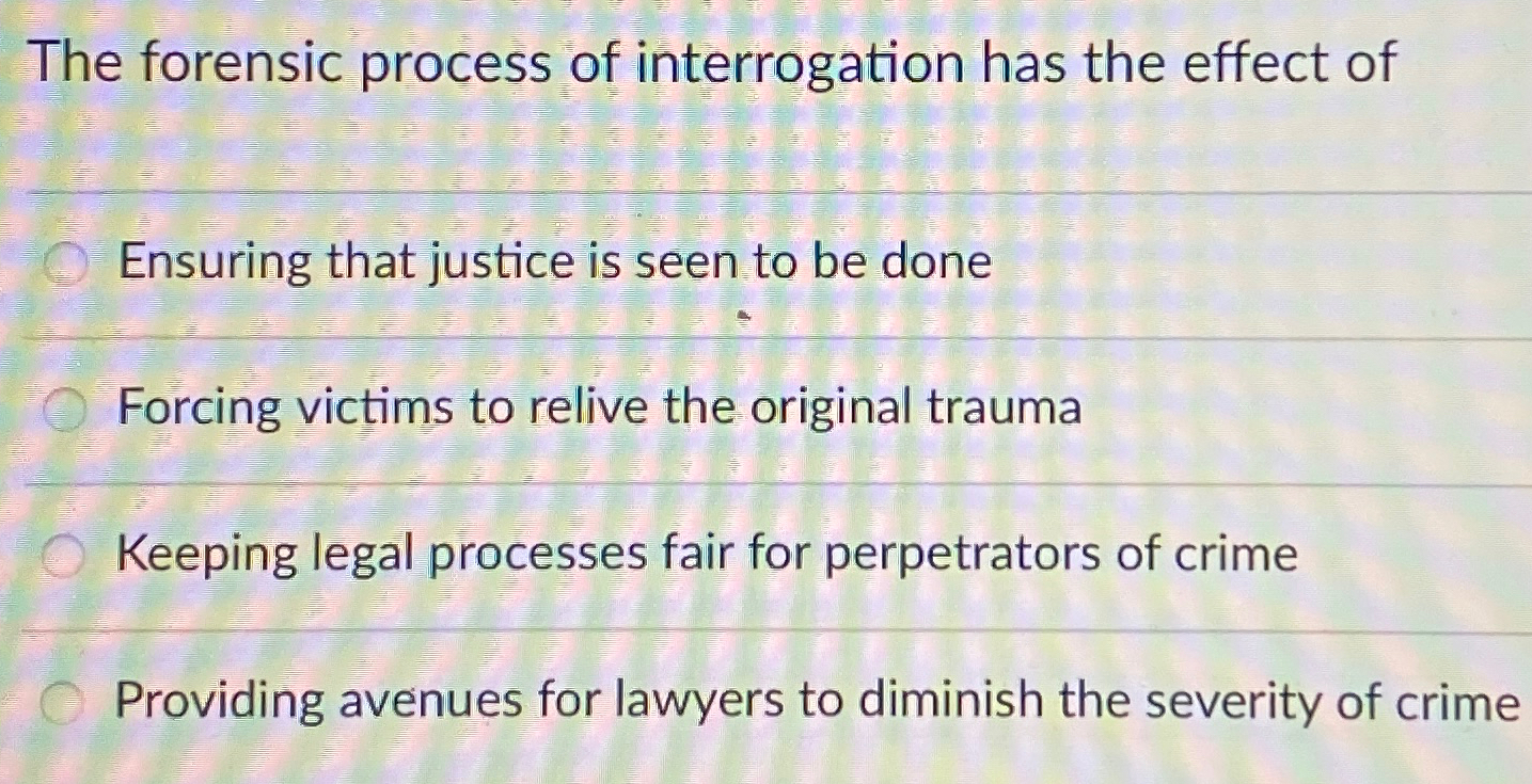 Solved The forensic process of interrogation has the effect | Chegg.com