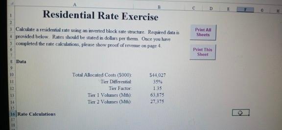 B с D 1 Residential Rate Exercise 3 Calculate a | Chegg.com