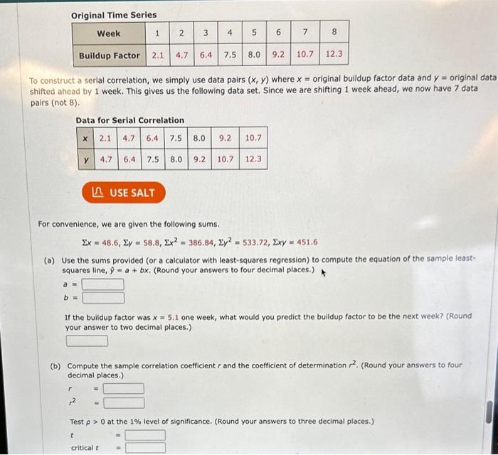 Solved o construct a serial correlation, we simply use data | Chegg.com