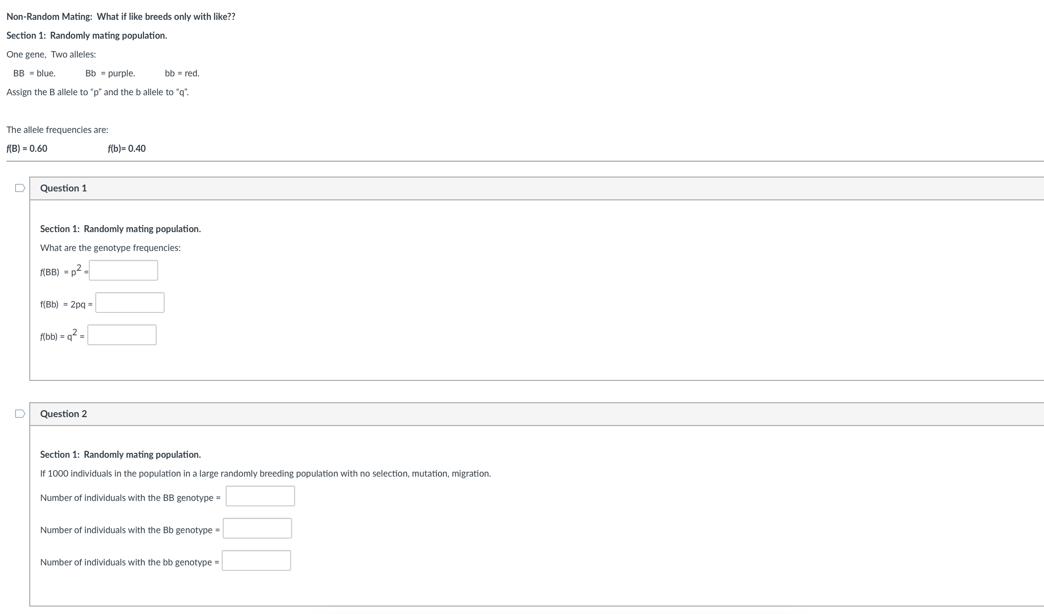 Solved Non-Random Mating: What if like breeds only with | Chegg.com