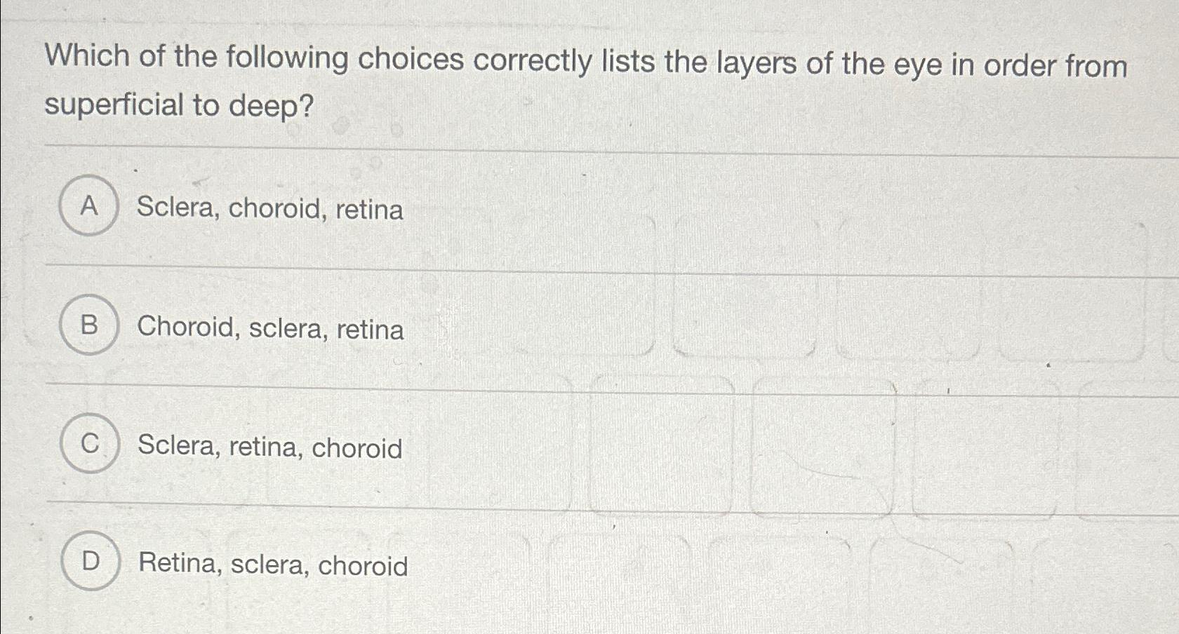 Solved Which of the following choices correctly lists the | Chegg.com