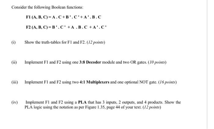 Solved Consider the following Boolean functions: F1 (A, B, | Chegg.com