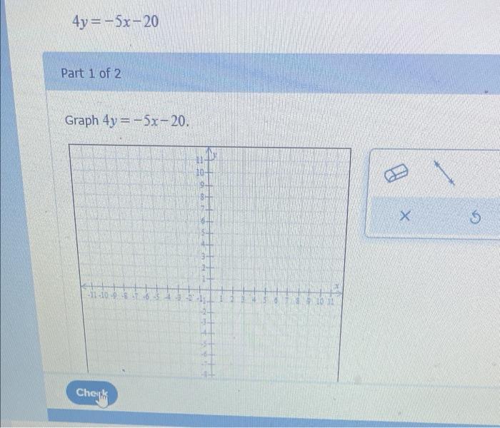 Solved 4y=-5x-20 Part 1 of 2 Graph 4y= -5x-20. | Chegg.com