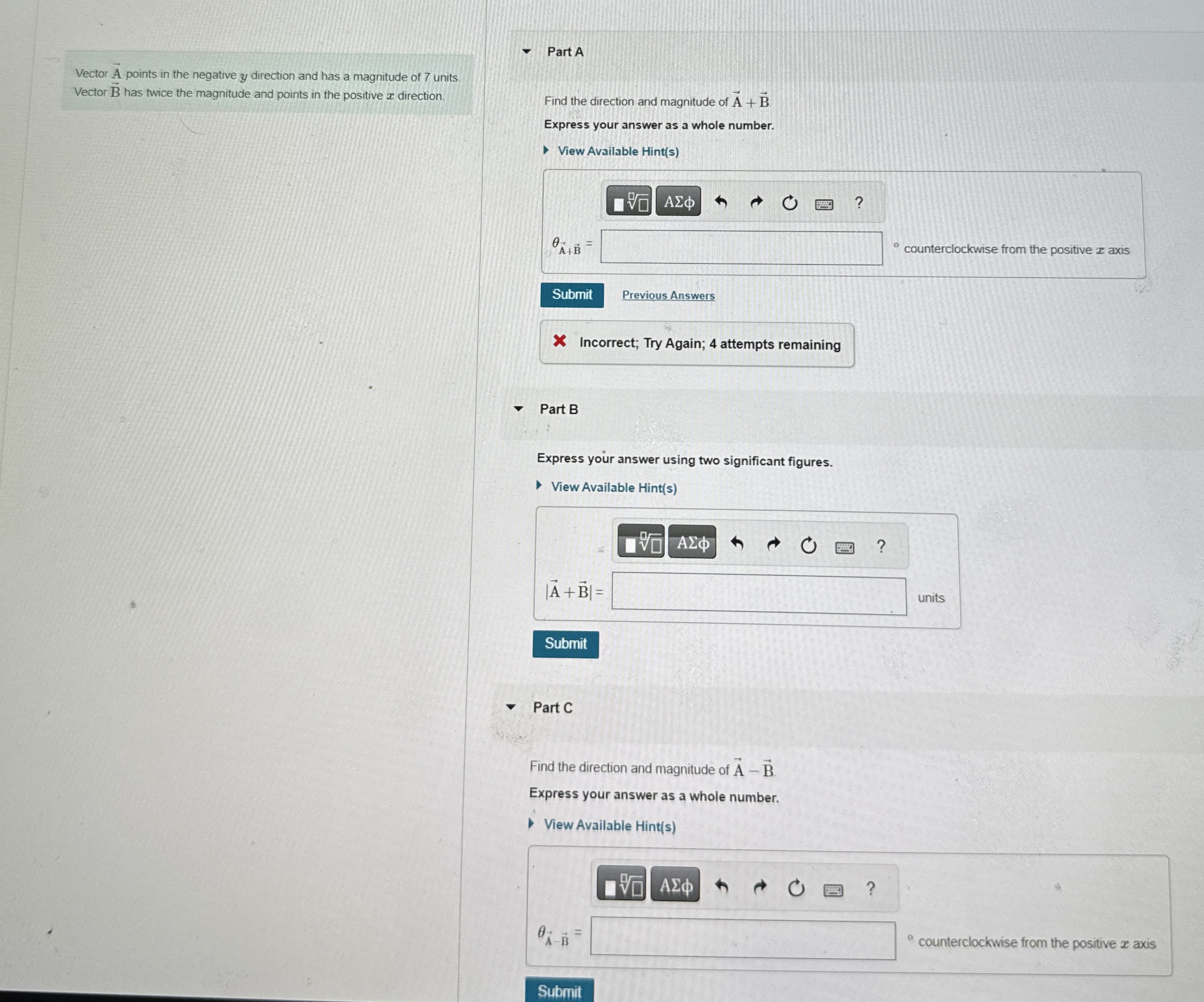 Solved Vector vec(A) ﻿points in the negative y ﻿direction | Chegg.com